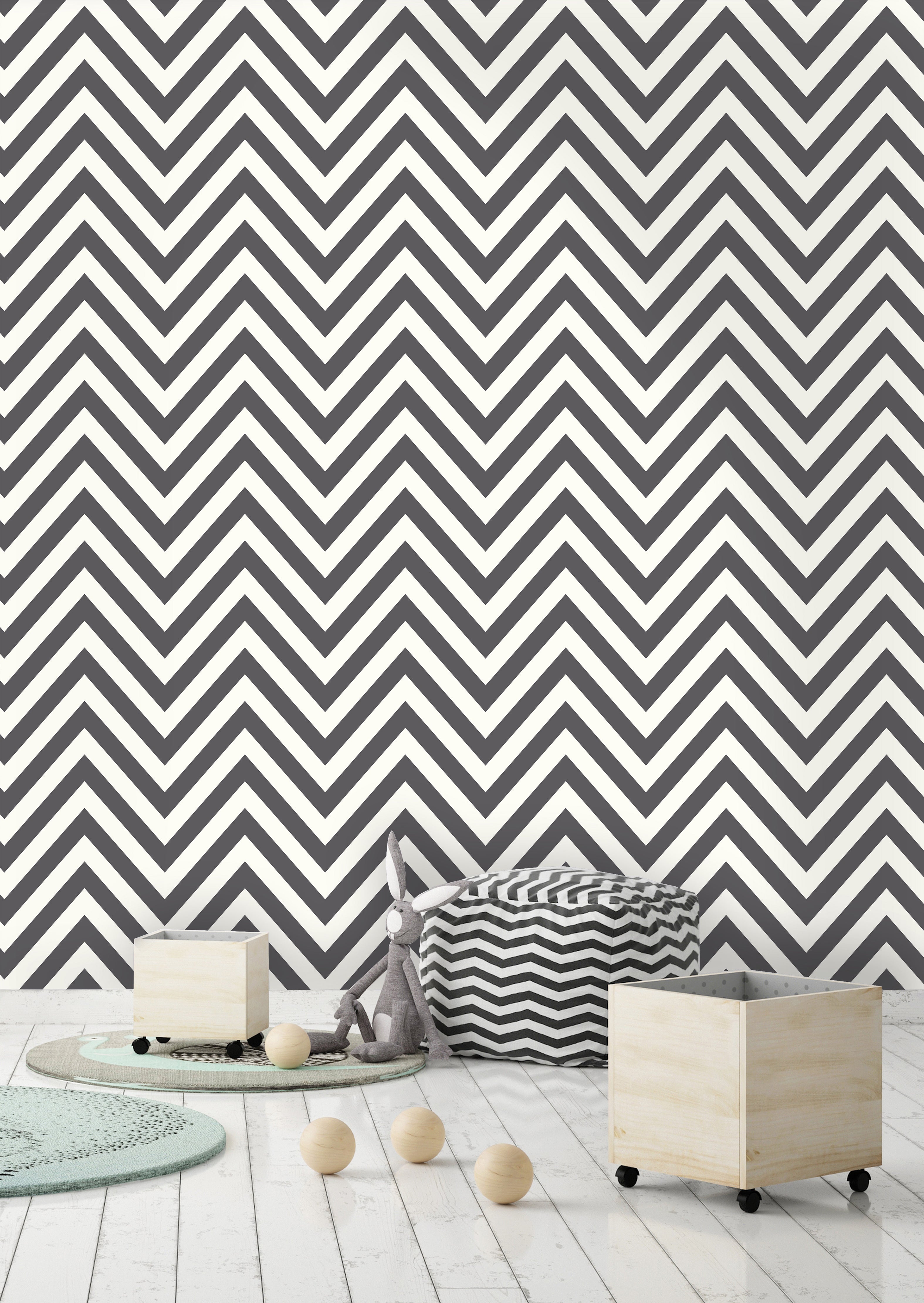 Dream Catcher 12574 Chevron Black & White – Sasi Wallpaper