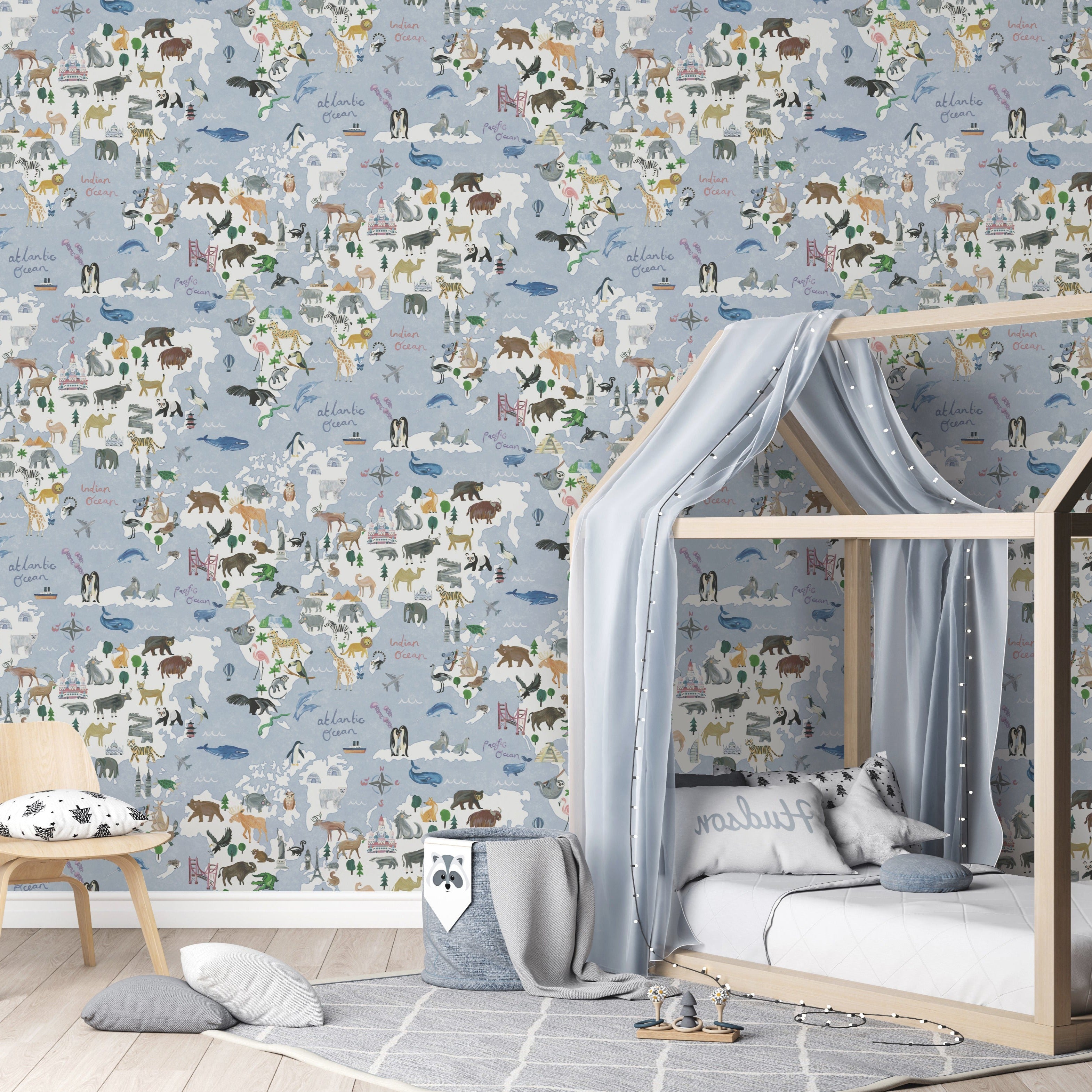 Dream Catcher 13250 Animal Maps Blue – Sasi Wallpaper