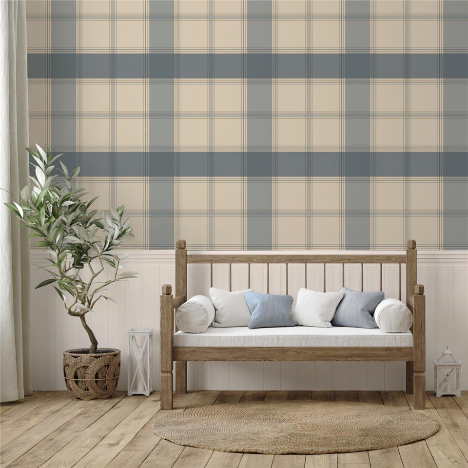 Bramble Check Wallpaper 2306 Blue – Sasi Wallpaper