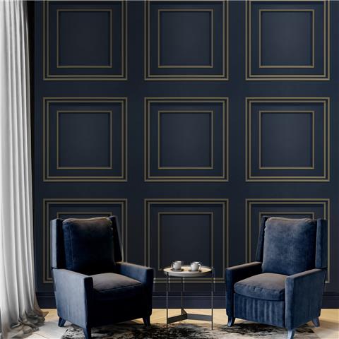 Wood Panel Wallpaper Navy & Gold 7385 – Sasi Wallpaper