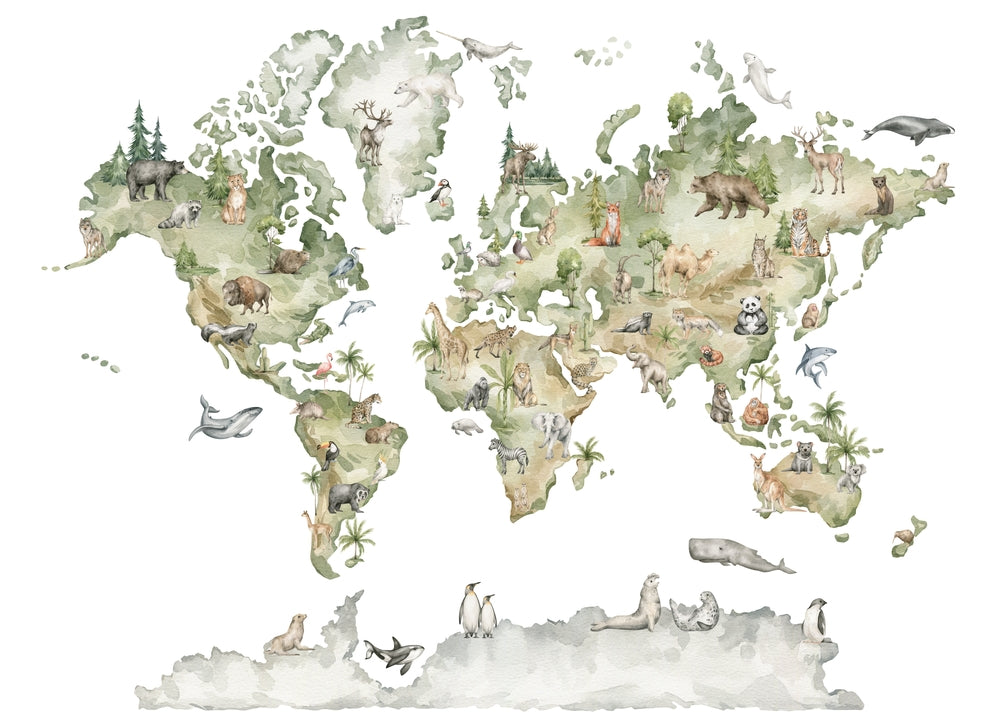 Wild World Map - [Custom printed at R560/m²] – Sasi Wallpaper