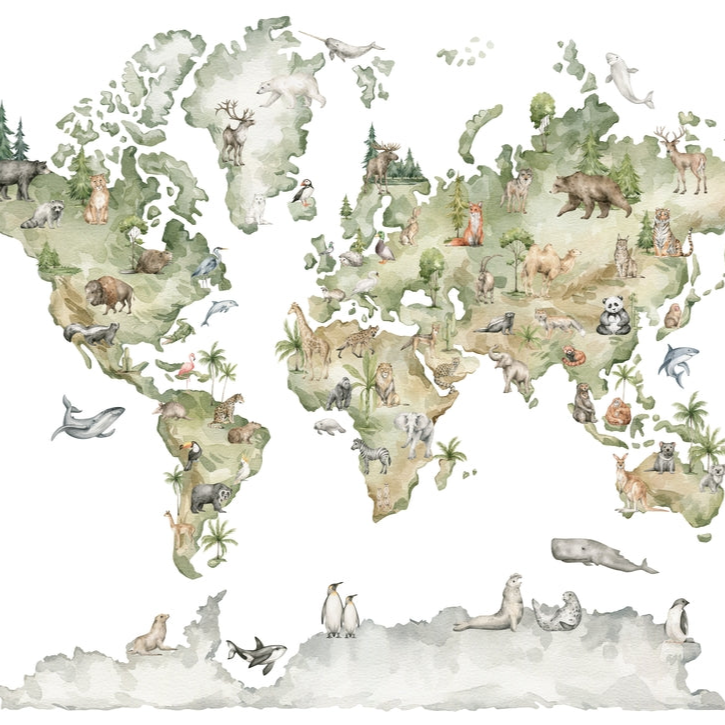 Wild World Map - [Custom printed at R560/m²] – Sasi Wallpaper