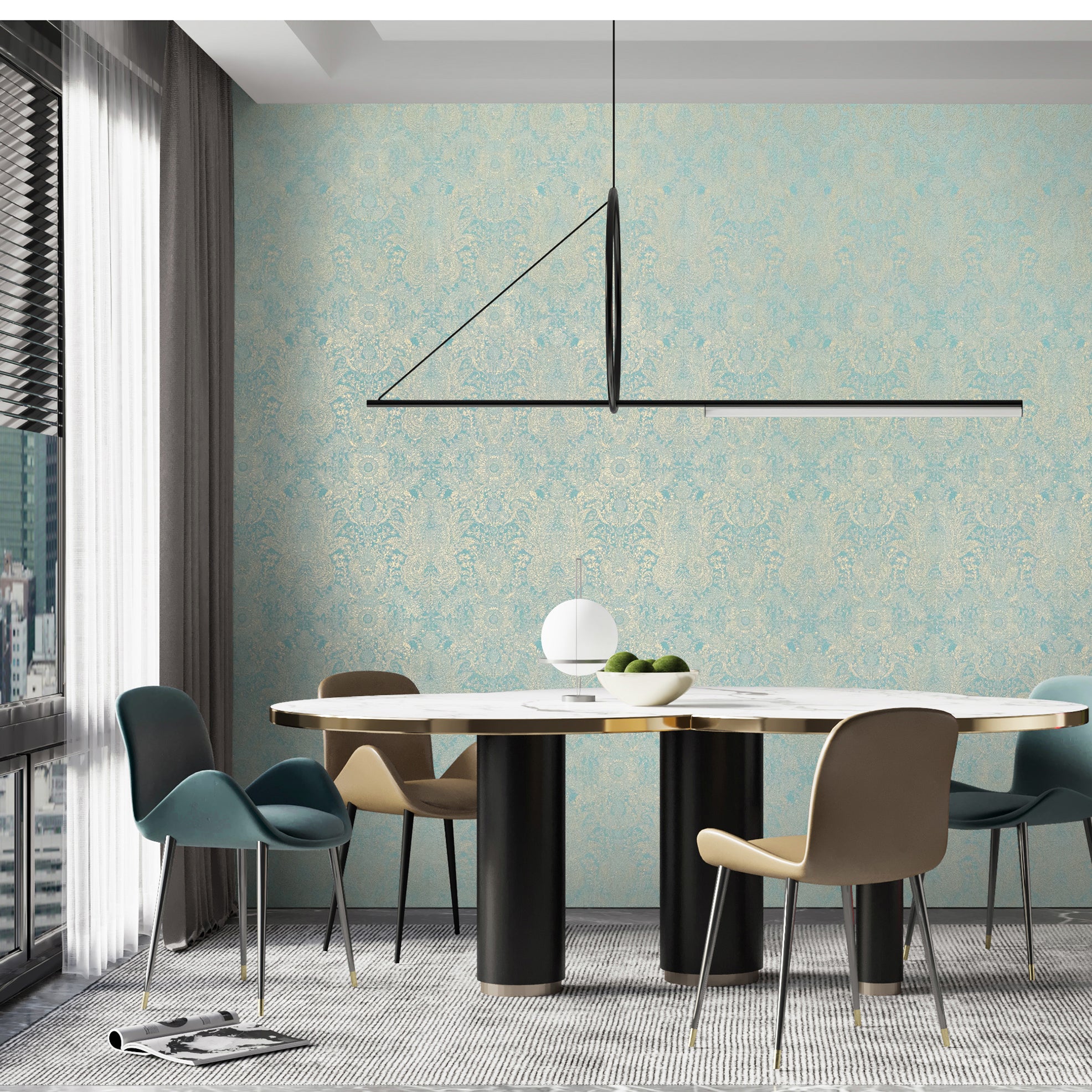 65187 Precious Brocade Turquoise – Sasi Wallpaper